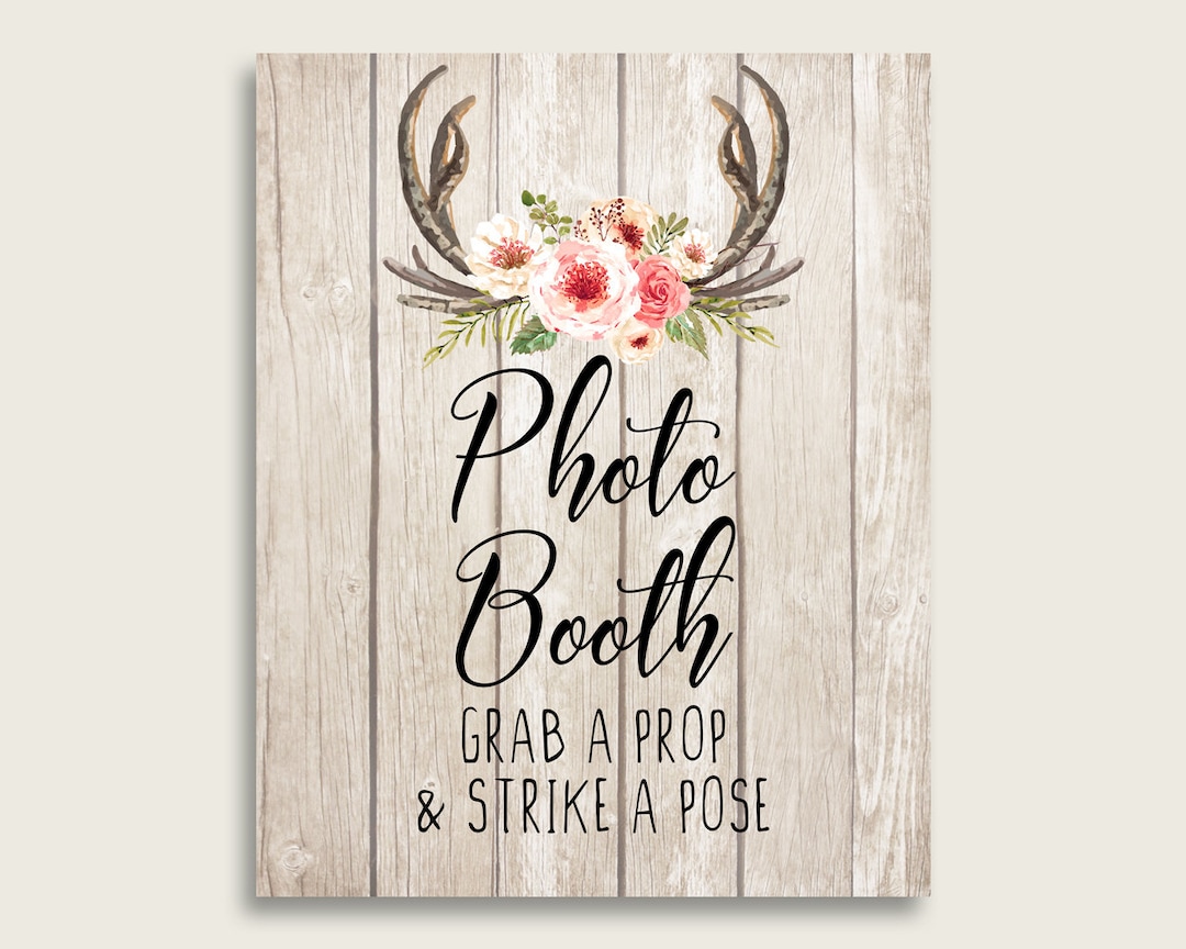 Boho Antlers Photobooth Sign Printable, Girl Baby Shower Beige Pink ...