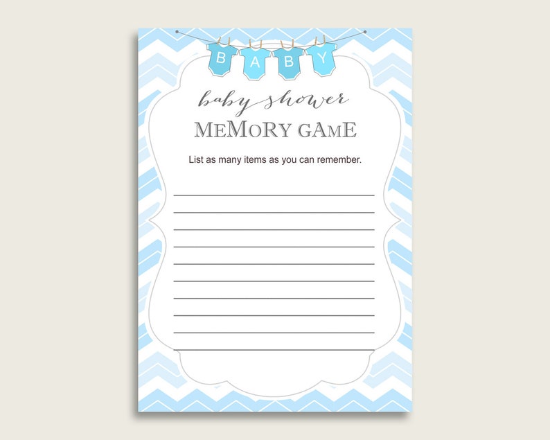 Chevron Baby Shower Memory Game, Blue White Memory Guessing Game ...