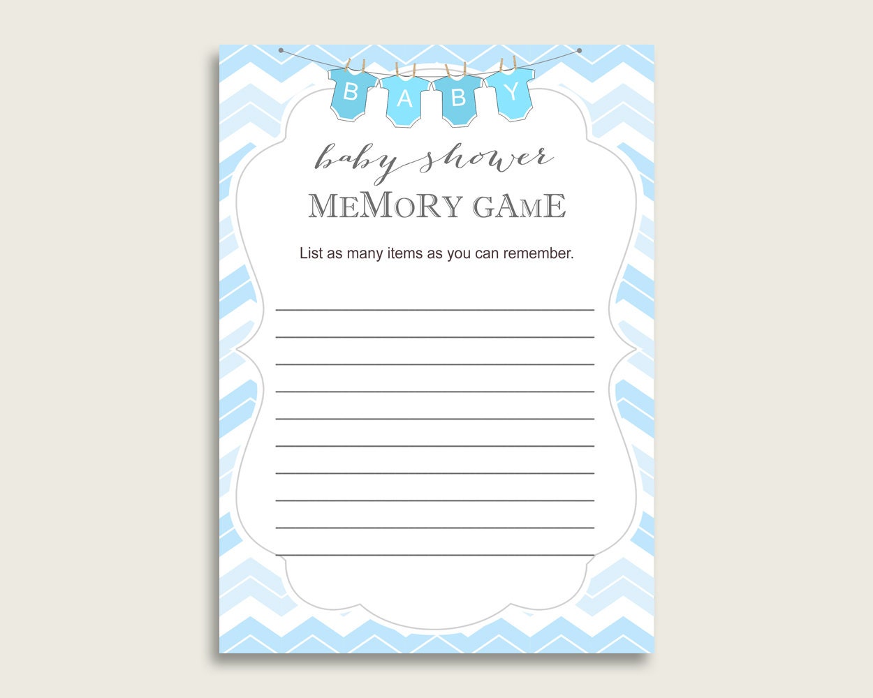 Chevron Baby Shower Memory Game, Blue White Memory Guessing Game ...