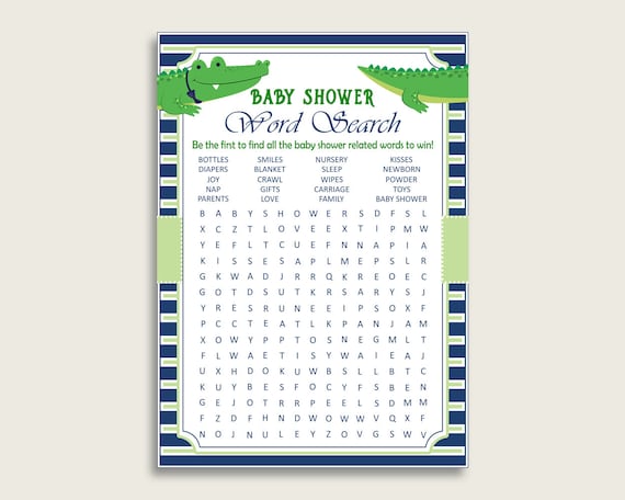 Alligator Word Search Game Blue Green Baby Shower Word Search | Etsy