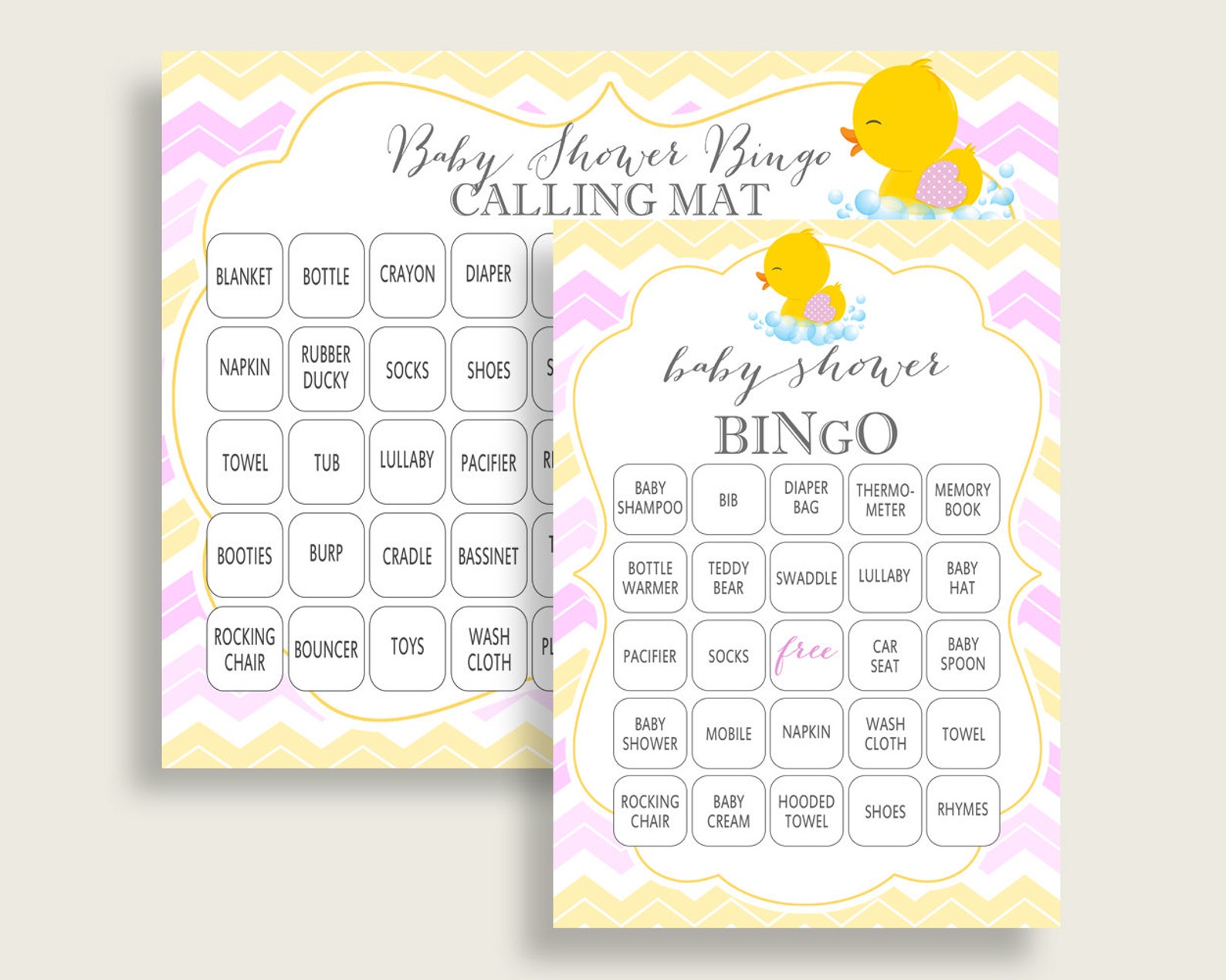 Rubber Ducky Baby Shower Bingo Cards Printable Yellow Pink - Etsy