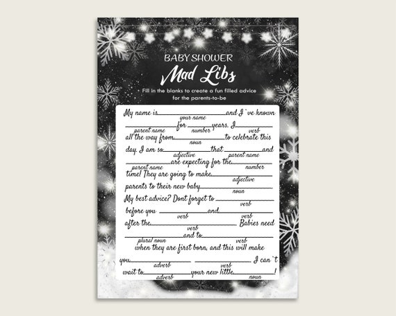 Black White Baby Shower Mad Libs Game Printable, Mad Libs Fun Activity ...