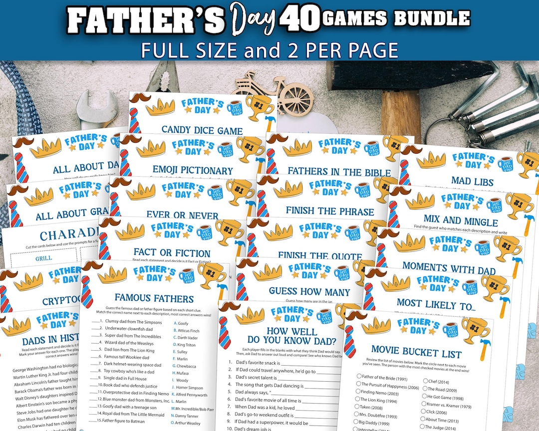 40 Father's Day Games Bundle Printable, Kids & Adult Party Games, Dad ...