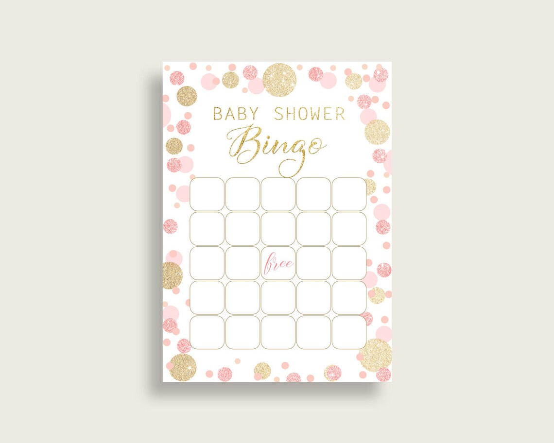 Dots Baby Shower Bingo Cards Printable, Pink Gold Baby Shower Girl, 60 ...