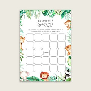 Safari Baby Shower Bingo, Printable Bingo Prefilled Cards, Gender ...