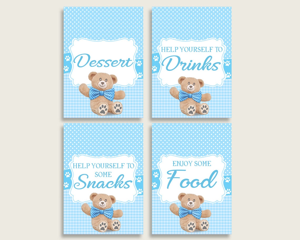 Teddy Bear Baby Shower Boy Table Signs Printable Blue Brown - Etsy