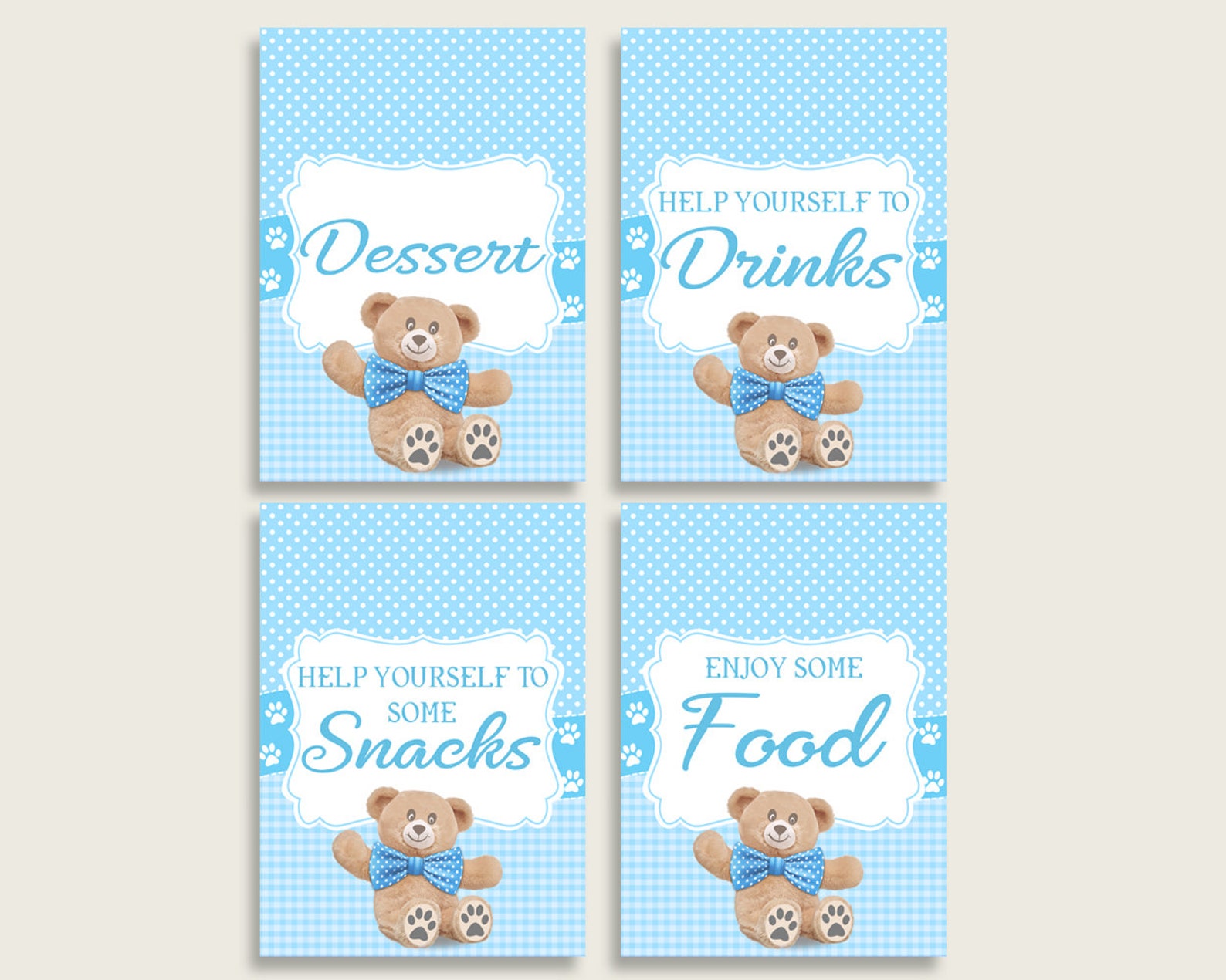 Teddy Bear Baby Shower Boy Table Signs Printable Blue Brown - Etsy