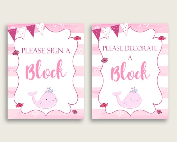 Sign A Block Baby Shower Decorate A Block Pink Whale Baby Shower Sign A ...