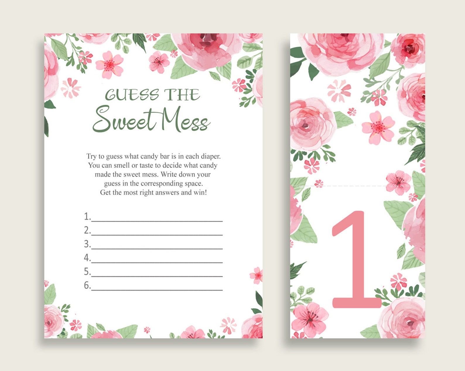 Watercolor Flowers Guessing Game Baby Shower Girl Pink Green | Etsy