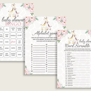 Giraffe Baby Shower Games Printable Pack, Pink Yellow Baby Shower Games ...