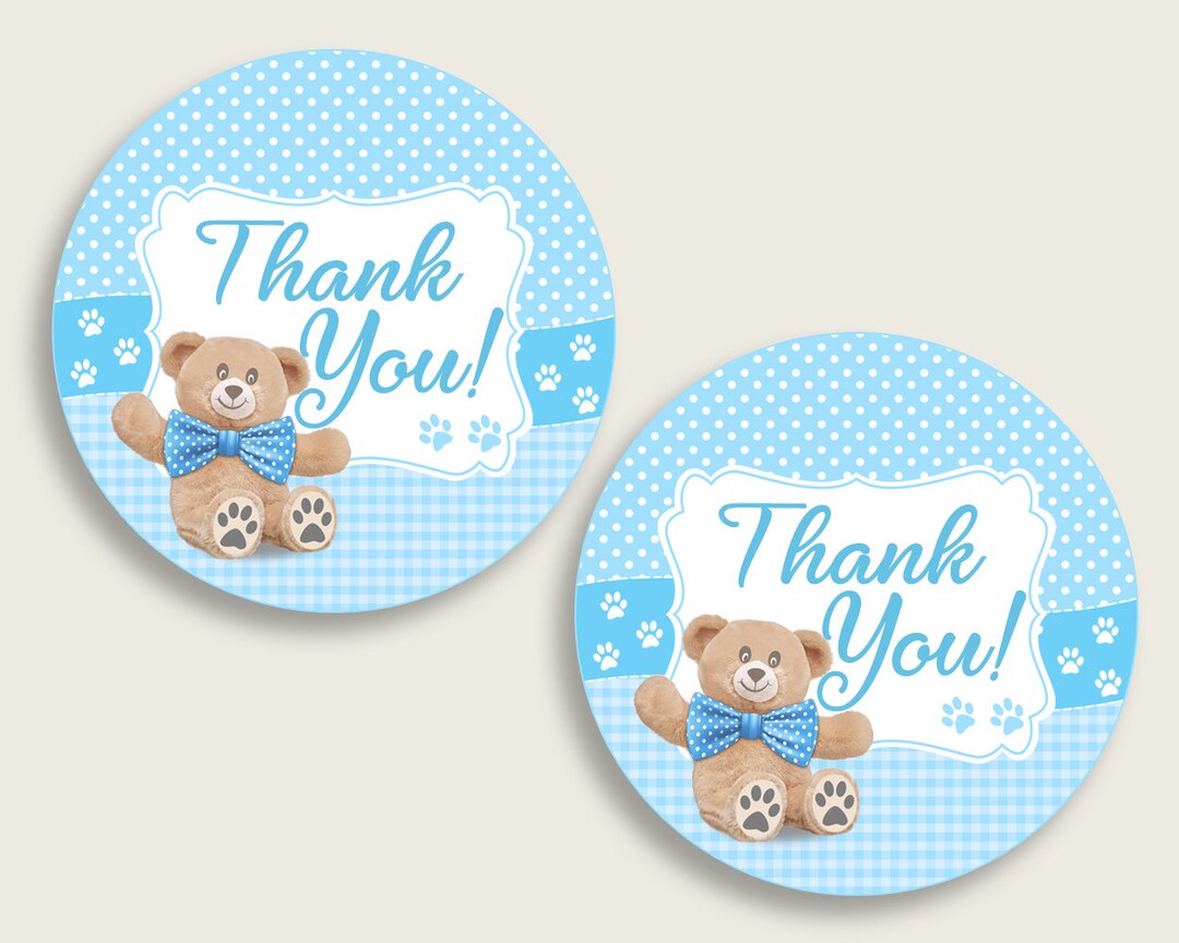 Teddy Bear Baby Shower Round Thank You Tags 2 Inch Printable, Blue ...