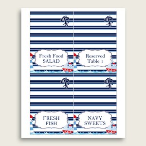 Nautical Folded Food Tent Cards Printable, Blue Red Editable Pdf Buffet ...