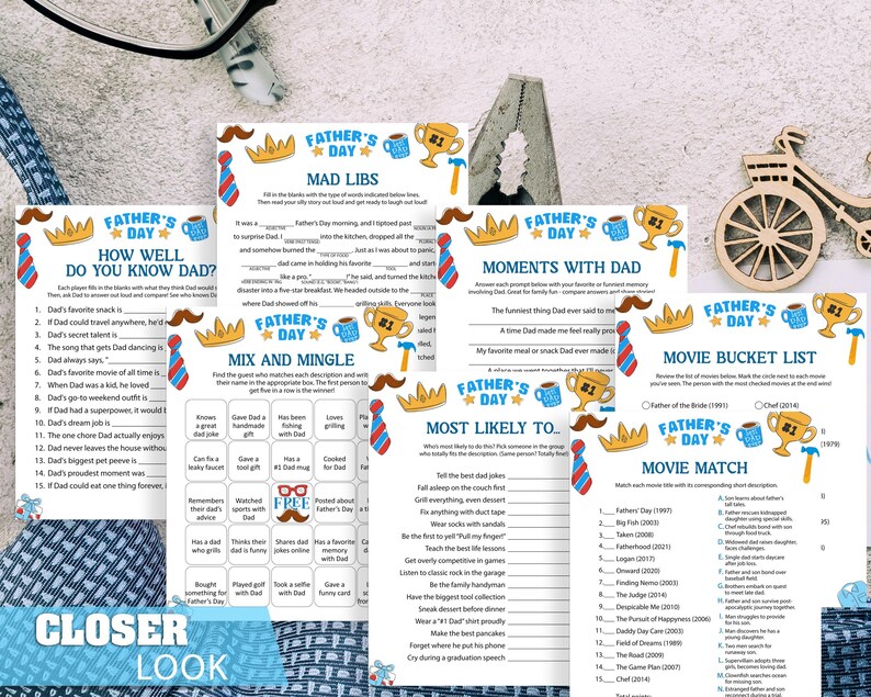 40 Father's Day Games Bundle Printable, Kids & Adult Party Games, Dad ...