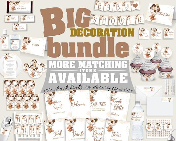 Teddy Bear Baby Shower Decoration Bundle, Printable Kit, Signs, Banners ...