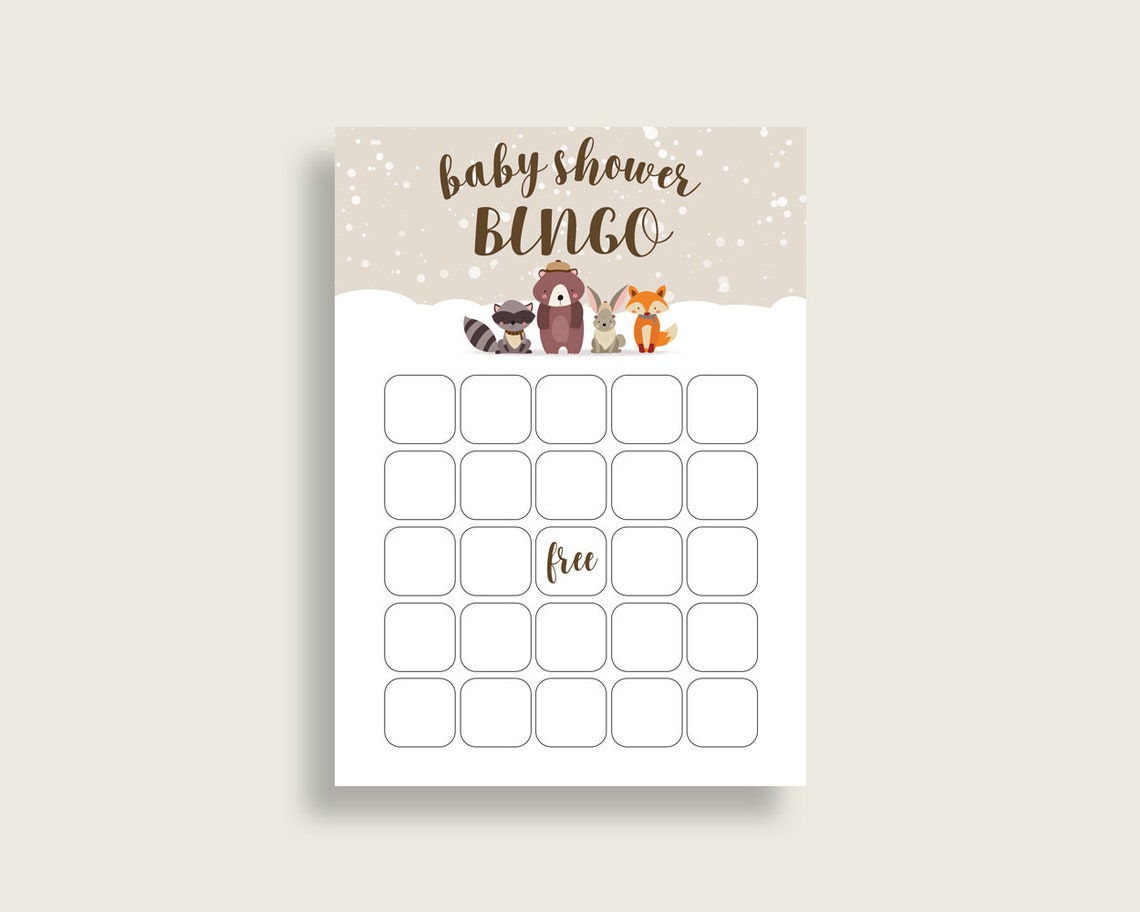 Winter Woodland Baby Shower Bingo Cards Printable, Beige Brown Baby ...