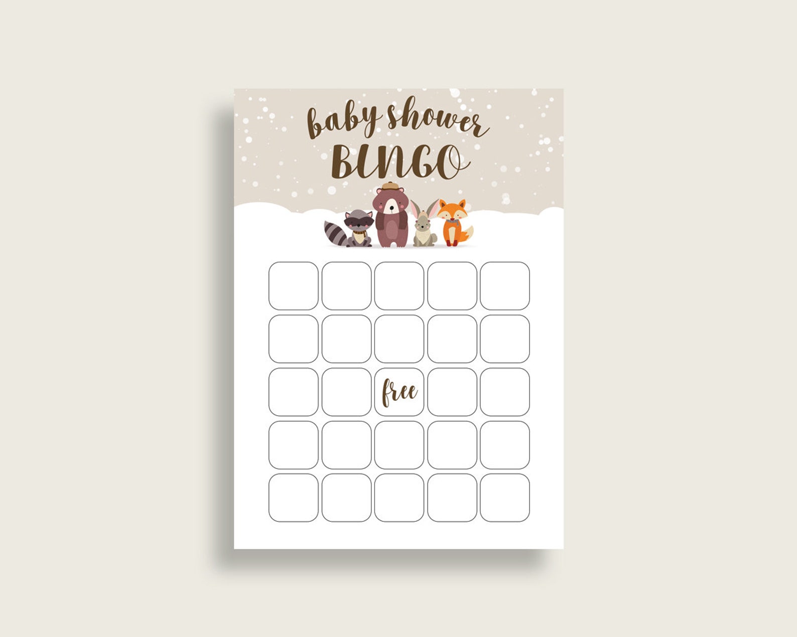 Winter Woodland Baby Shower Bingo Cards Printable Beige Brown | Etsy