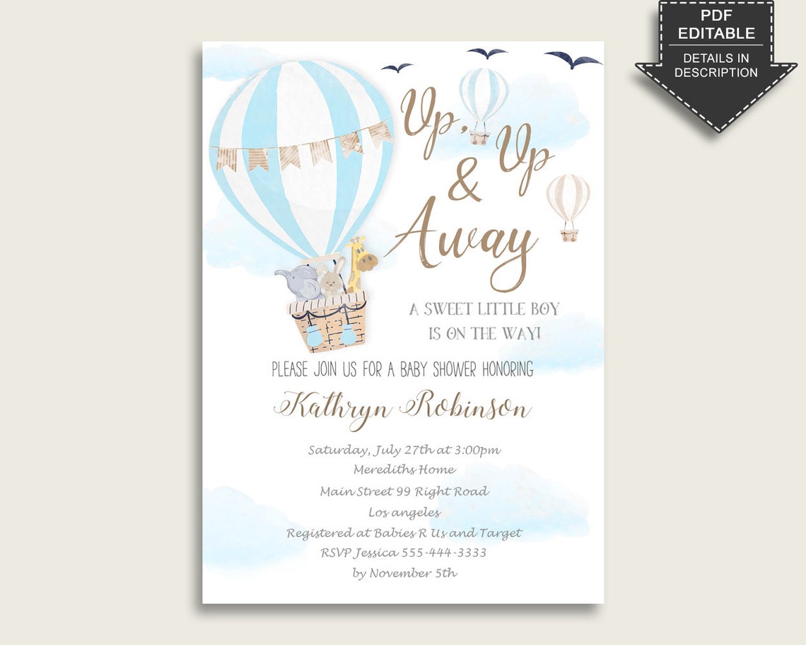 Hot Air Balloon Baby Shower Invitations Printable, Digital or Printed ...