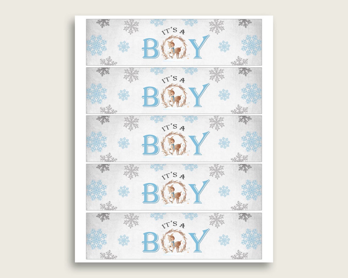 Gray Blue Water Bottle Labels Printable Winter Deer Water - Etsy