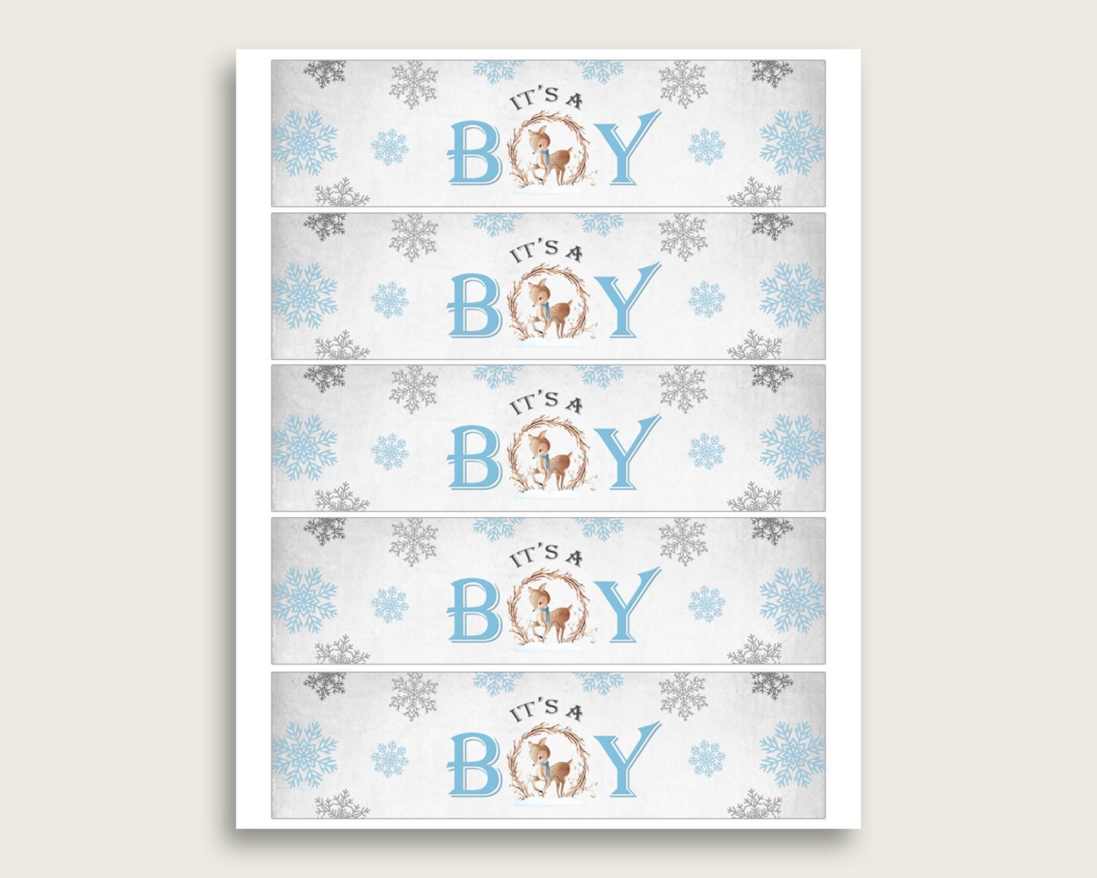 Gray Blue Water Bottle Labels Printable Winter Deer Water - Etsy