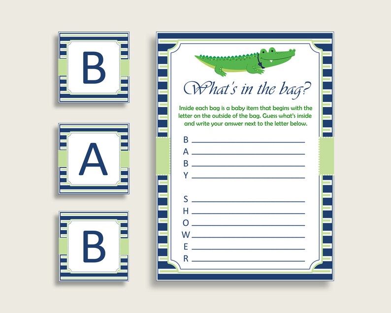 Alligator Baby Shower What's in the Bag Game Blue Green | Etsy