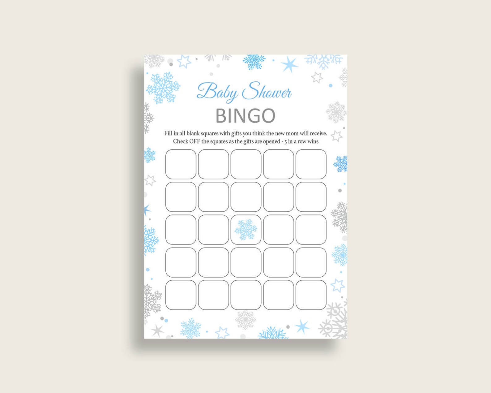 Bingo Baby Shower Bingo Snowflake Baby Shower Bingo Blue Gray Baby ...