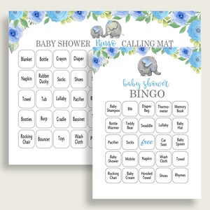 Elephant Blue Baby Shower Bingo Cards Printable, Blue Gray Baby Shower ...