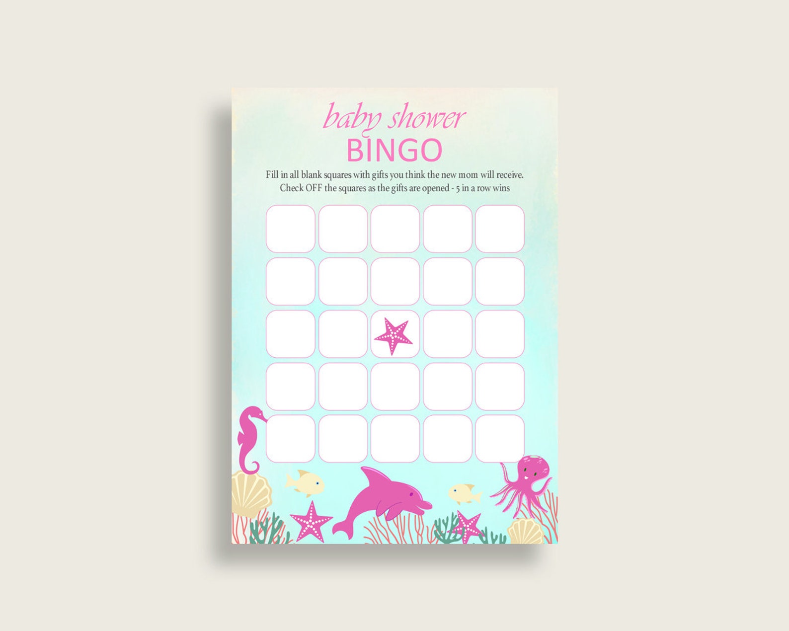 Under the Sea Baby Shower Bingo Cards Printable Pink Green | Etsy