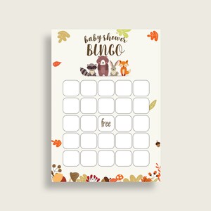Woodland Baby Shower Bingo Cards Printable, Brown Beige Baby Shower ...