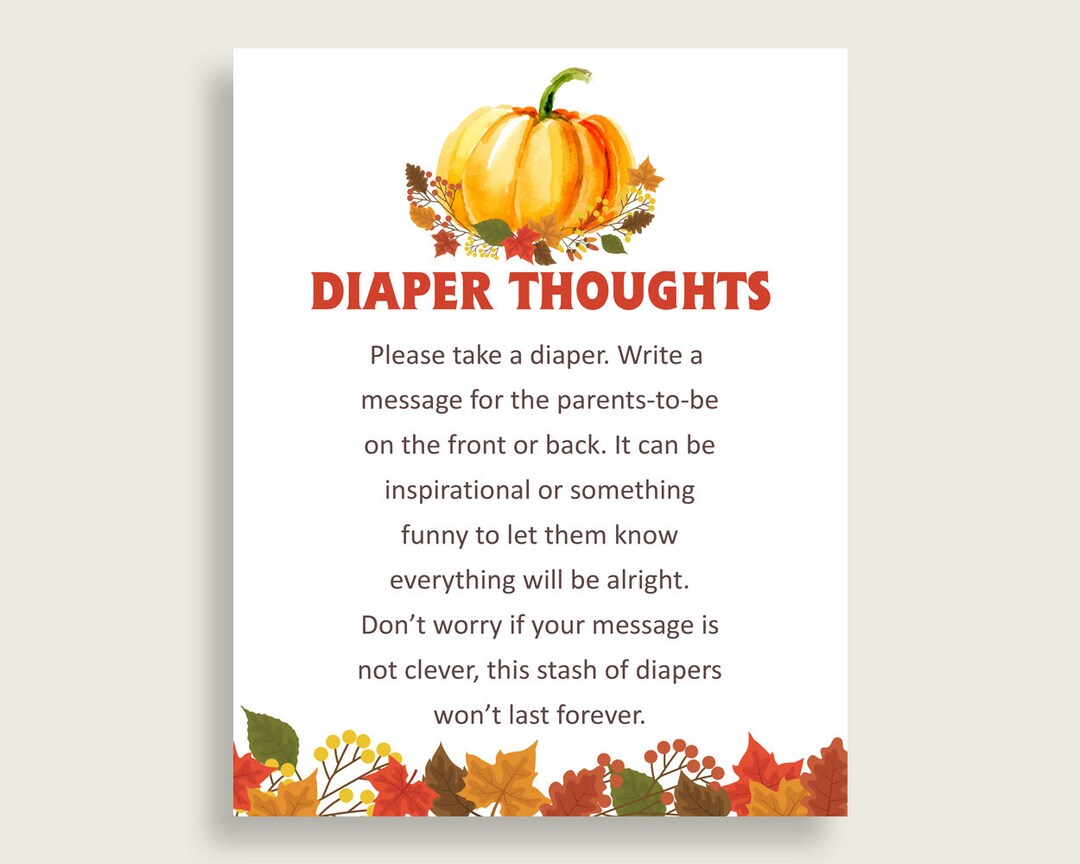 Fall Baby Shower Diaper Thoughts Printable, Gender Neutral Orange Brown ...