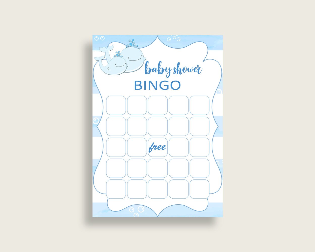 Whale Baby Shower Bingo Cards Printable Blue White Baby | Etsy