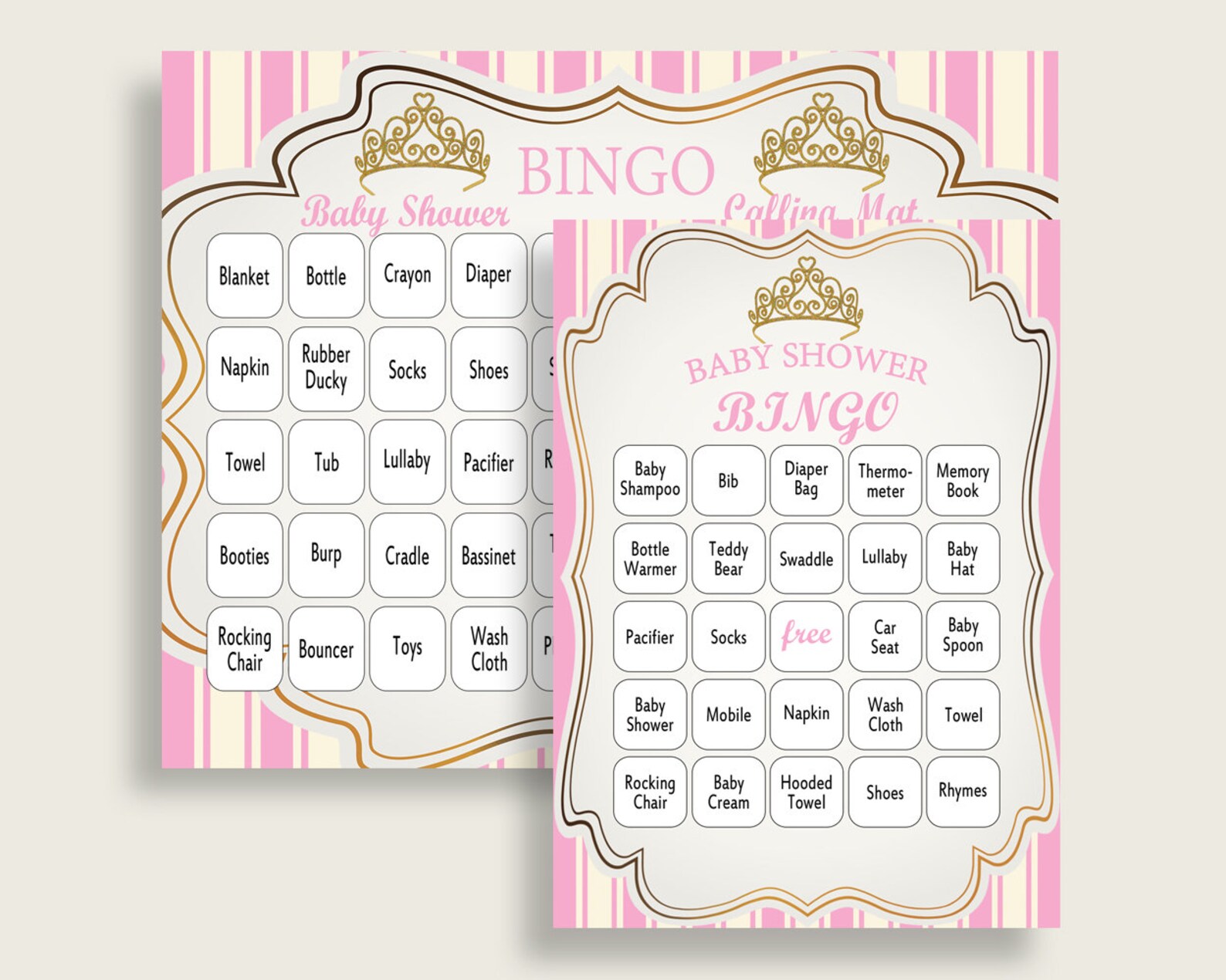 Royal Princess Baby Shower Bingo Cards Printable, Pink Gold Baby Shower ...