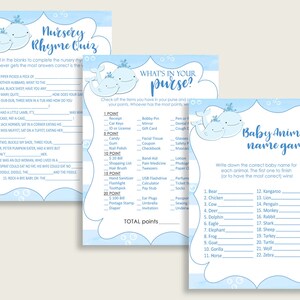 Whale Baby Shower Games Printable Pack, Blue White Baby Shower Games ...