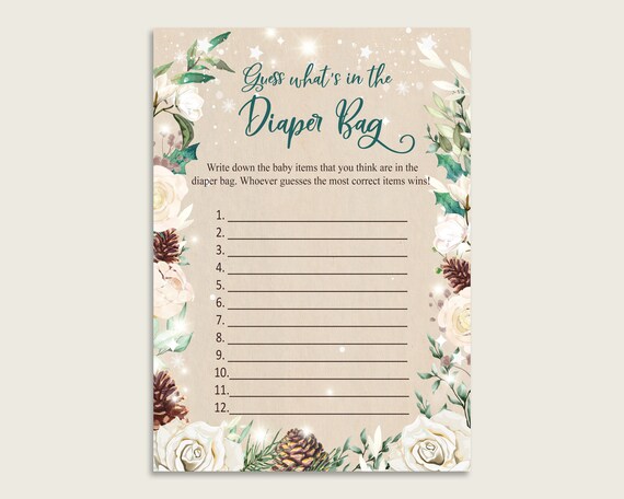 Winter Rustic Guess What's in the Diaper Bag Game Gender - Etsy