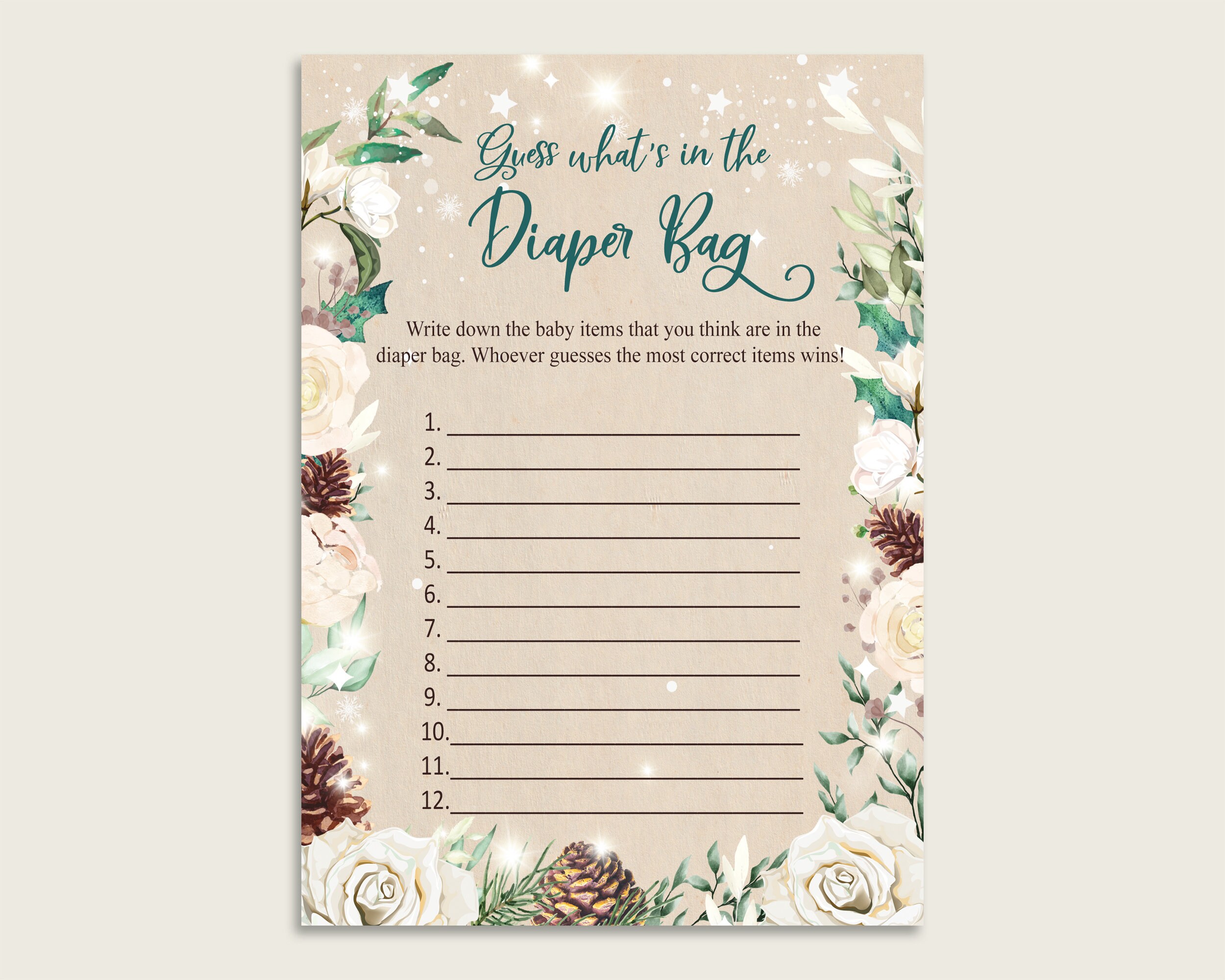 Winter Rustic Guess What's in the Diaper Bag Game Gender - Etsy