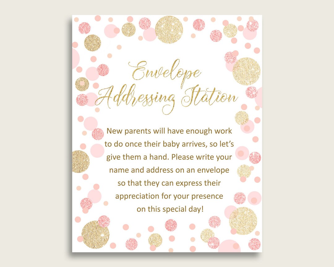 Pink Gold Baby Shower Address Sign Printable, Dots Envelope Station ...