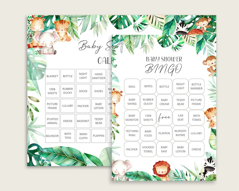 Safari Baby Shower Bingo, Printable Bingo Prefilled Cards, Gender ...