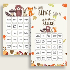 Woodland Baby Shower Bingo Cards Printable, Brown Beige Baby Shower ...