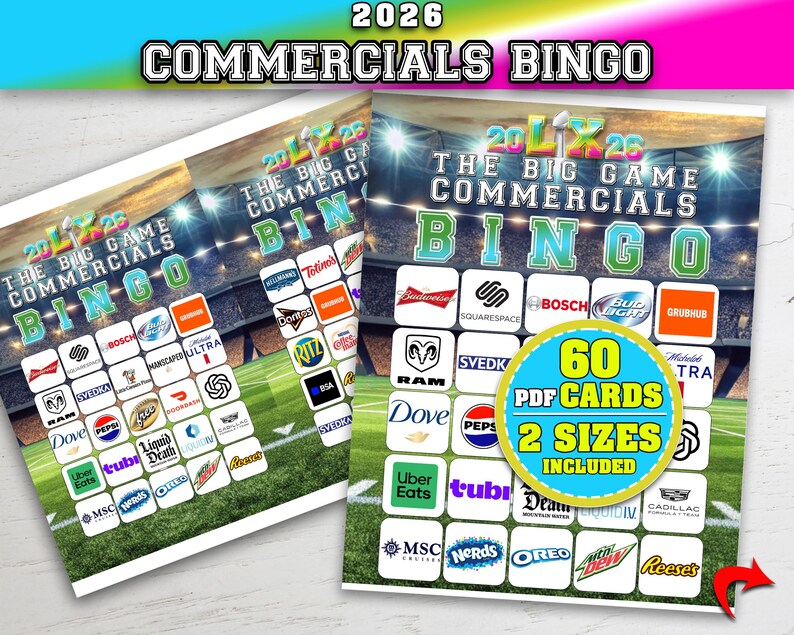 The Big Game Bingo Commercials 2026, Football Commercials Bingo ...