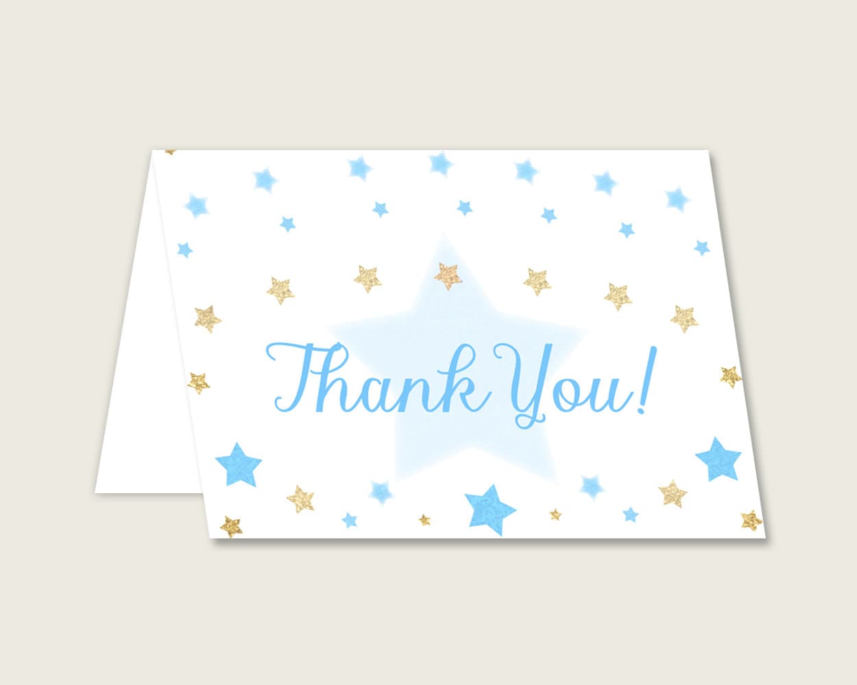Blue Gold Thank You Cards Printable Stars Baby Shower Thank - Etsy