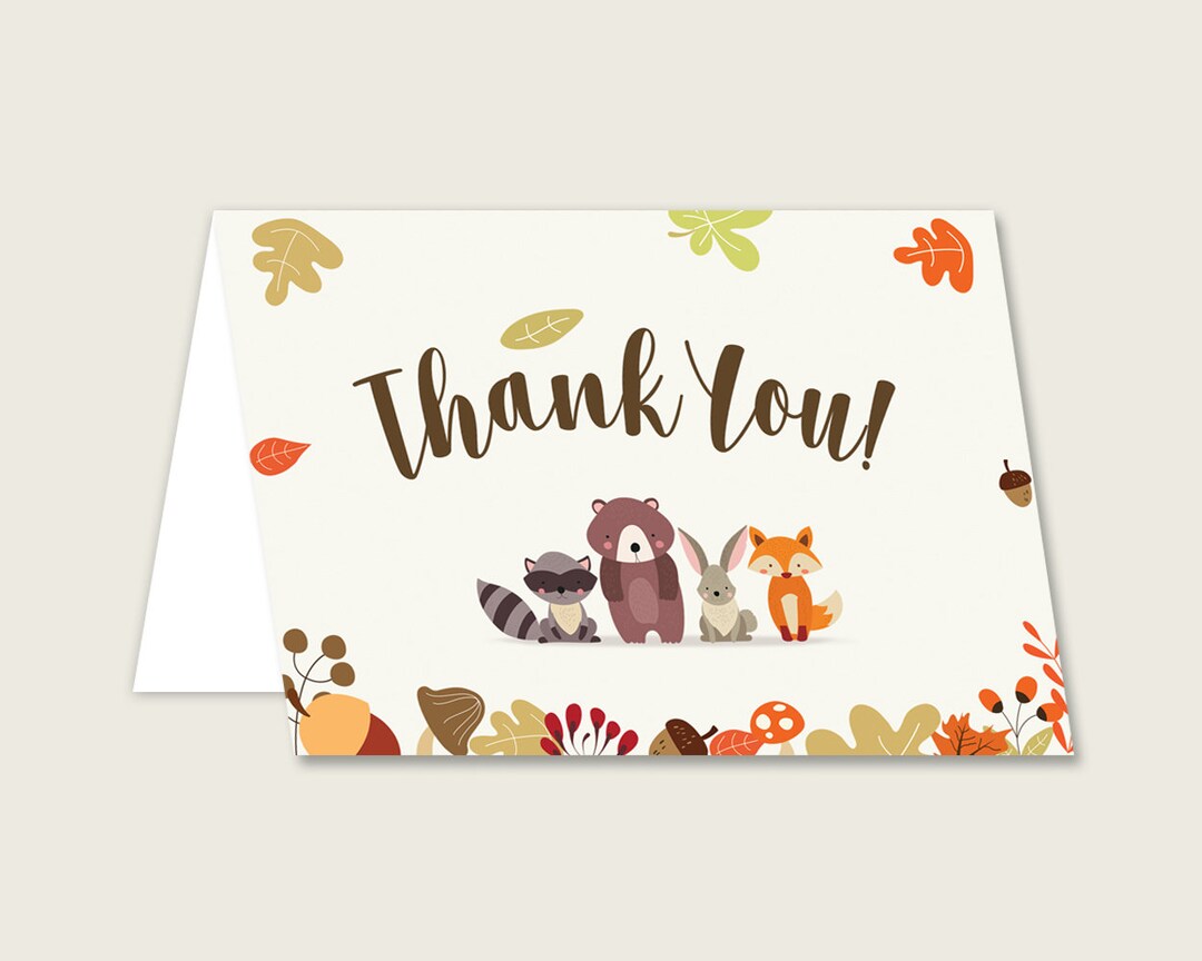 Brown Beige Thank You Cards Printable, Woodland Baby Shower Thank You ...