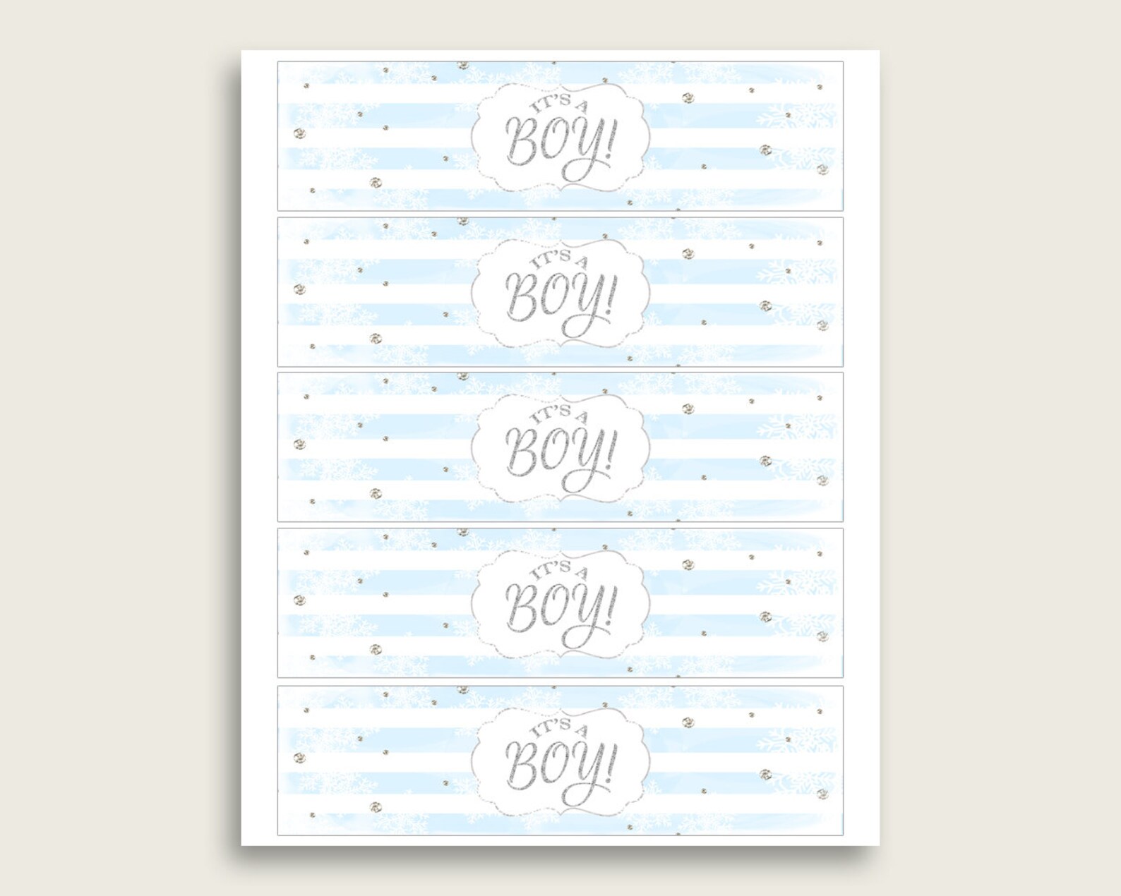 Silver Blue Water Bottle Labels Printable Winter Water Bottle | Etsy