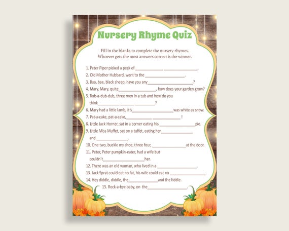 Autumn Nursery Rhyme Quiz Printable Brown Orange Nursery | Etsy