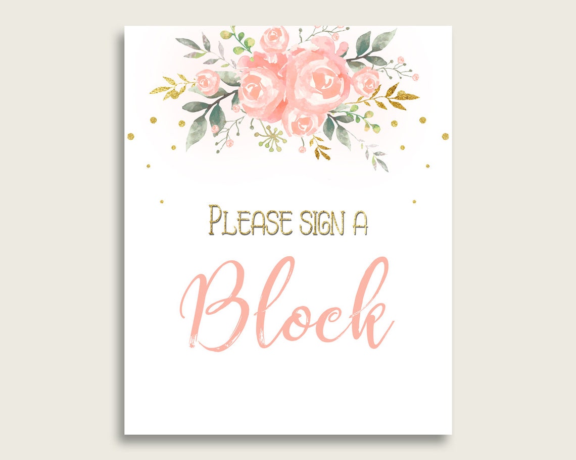 Pink Gold Please Sign A Block Sign and Decorate A Block Sign Printables ...