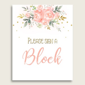 Pink Gold Please Sign A Block Sign and Decorate A Block Sign Printables ...
