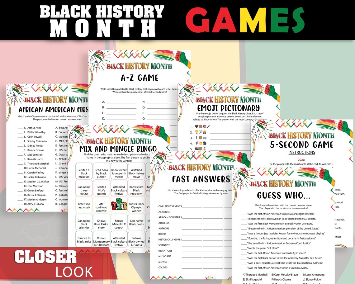 Black History Games Bundle, Printable Black History Month Activity ...
