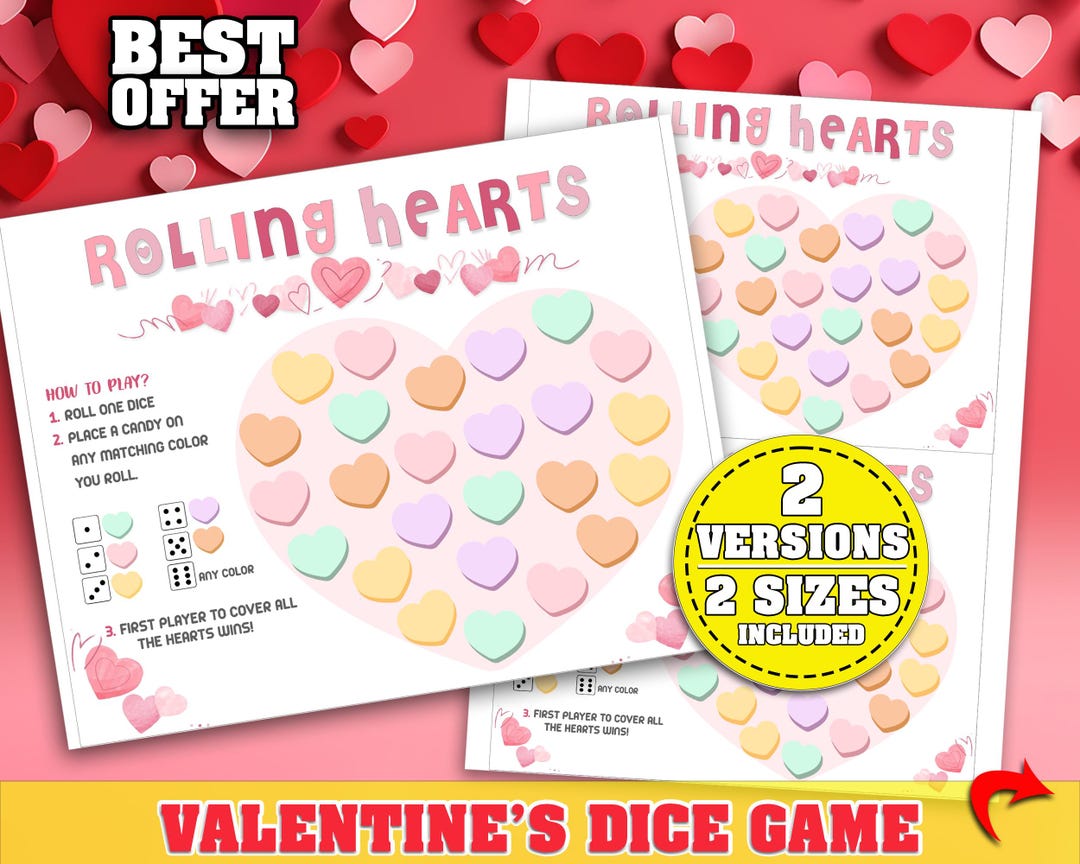 Kids Valentines Dice Game, Rolling Hearts Game Printable, Kids ...