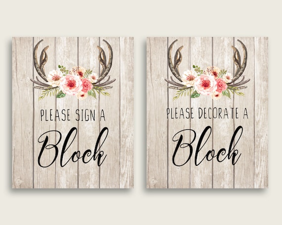 Beige Pink Please Sign A Block Sign and Decorate A Block Sign ...