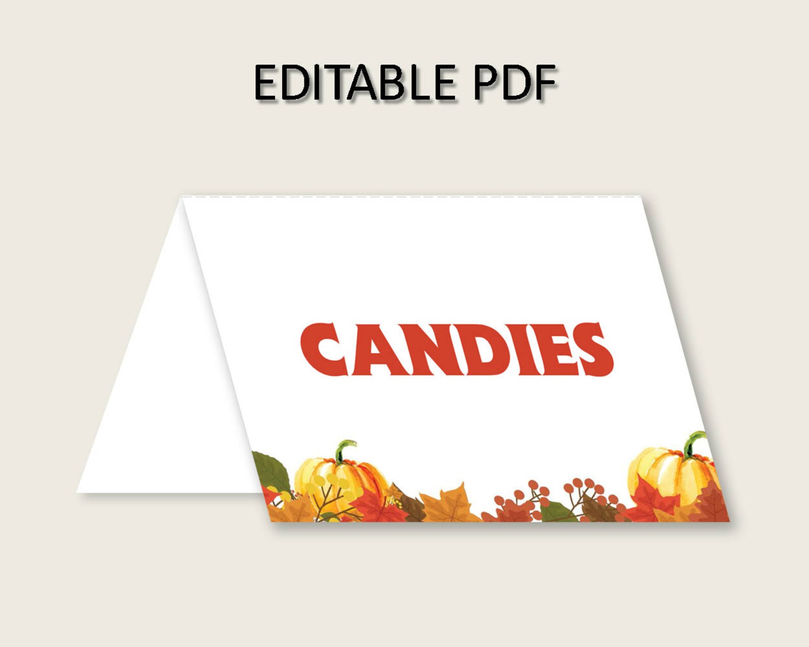 Fall Folded Food Tent Cards Printable Orange Brown Editable | Etsy