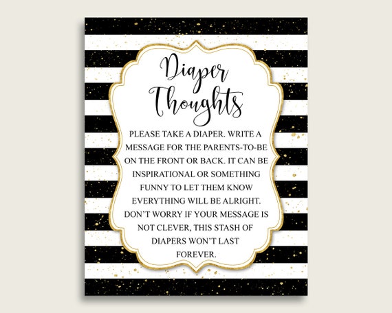 Stripes Baby Shower Diaper Thoughts Printable, Gender Neutral Black ...