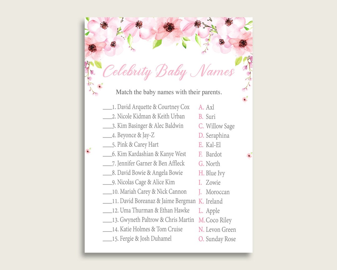 Pink Green Celebrity Baby Names, Flower Blush Baby Shower Girl Name ...